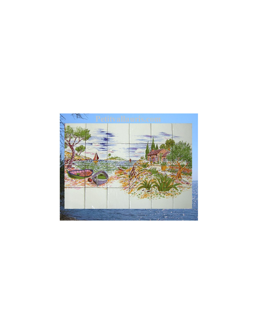 Fresque murale en faience décor bord de mer fond jaune ocre ou blanche ...